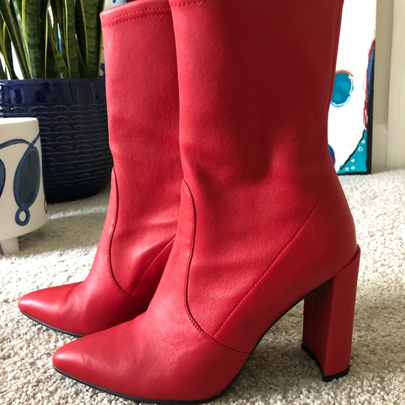 Stuart Weitzman | Shoes | Stuart Weitzman Red Leather Clinger Bootie ...